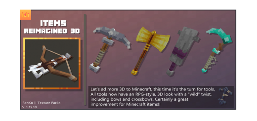 Items Reimagined Texture Pack(3D tools and weapons) - Mods for Minecraft